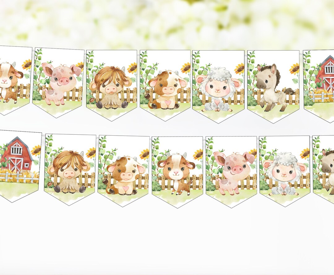 Farm Animals Banner, Farm Baby Shower or Birthday Decorations, Farm ...