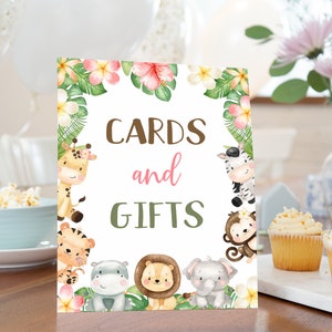 Girl Safari Table Signs, Cards and Gifts Sign, Safari Birthday ...