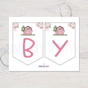 Pink Farm Baby Shower Banner, Floral Farm Animals Baby Shower, Baby ...