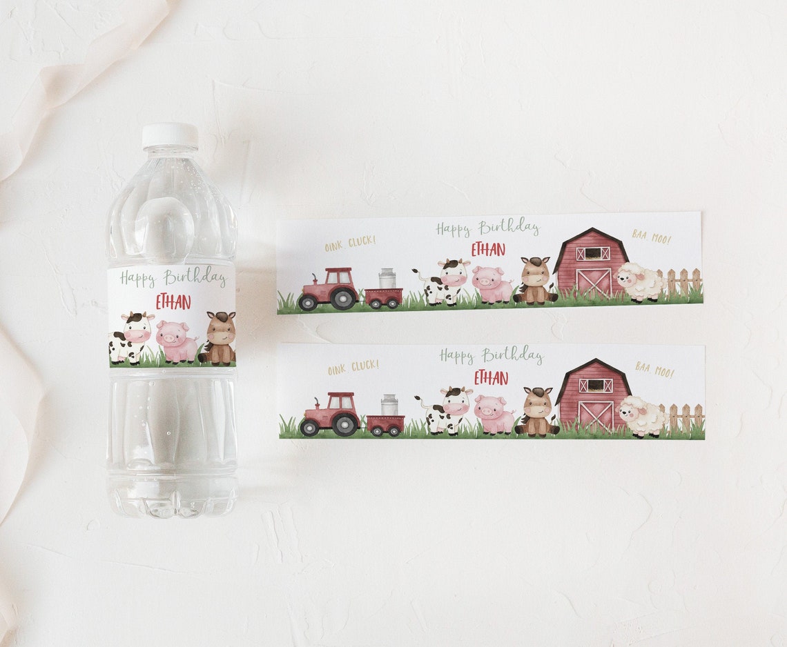 EDITABLE Farm Water Bottle Labels, Farm Party Printable, Farm Animals ...