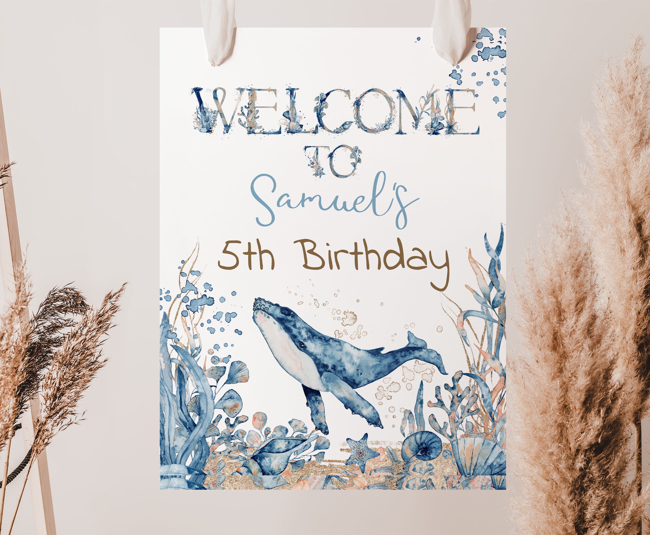 Whale Welcome Sign, Under the Sea Birthday Decorations, Boy Birthday ...