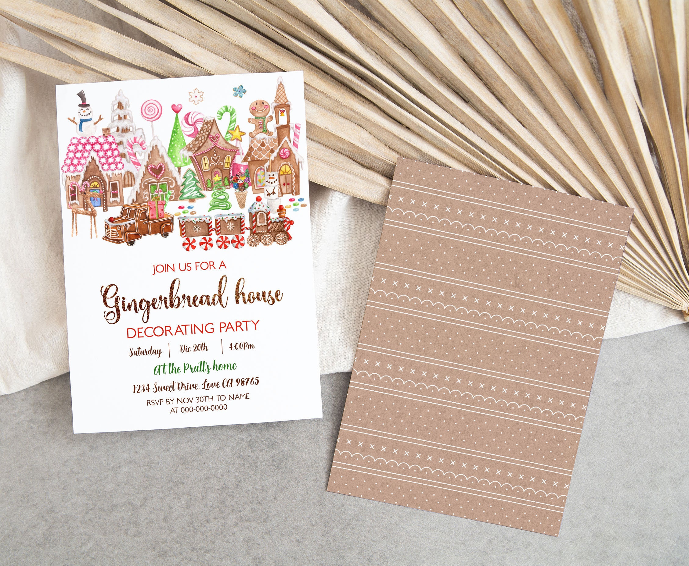 EDITABLE Gingerbread House Decorations Party Invitation - Etsy