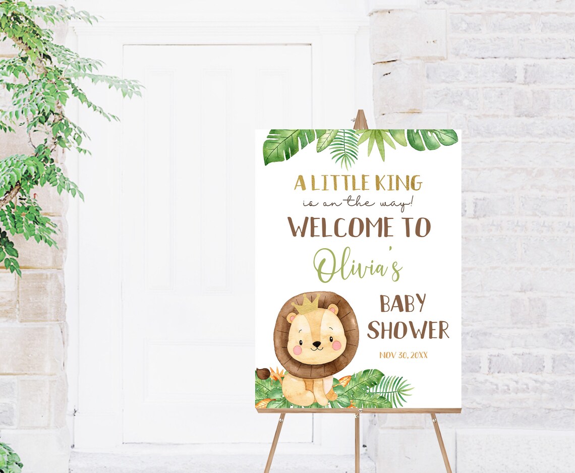 Lion Welcome Sign Baby Shower, Instant Download, Editable Jungle Baby ...
