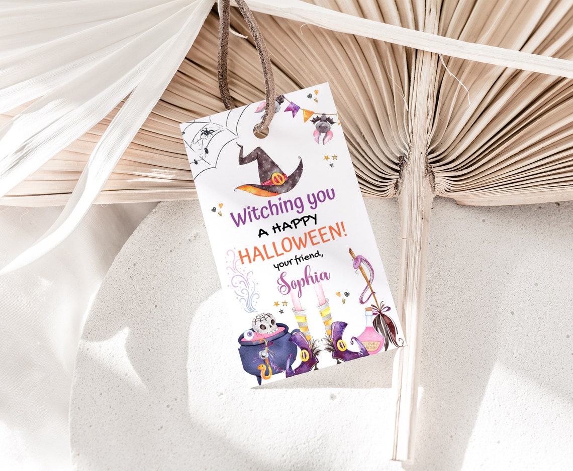 Halloween Witch Favor Tags, Editable Halloween Treat Tags, Witching You ...