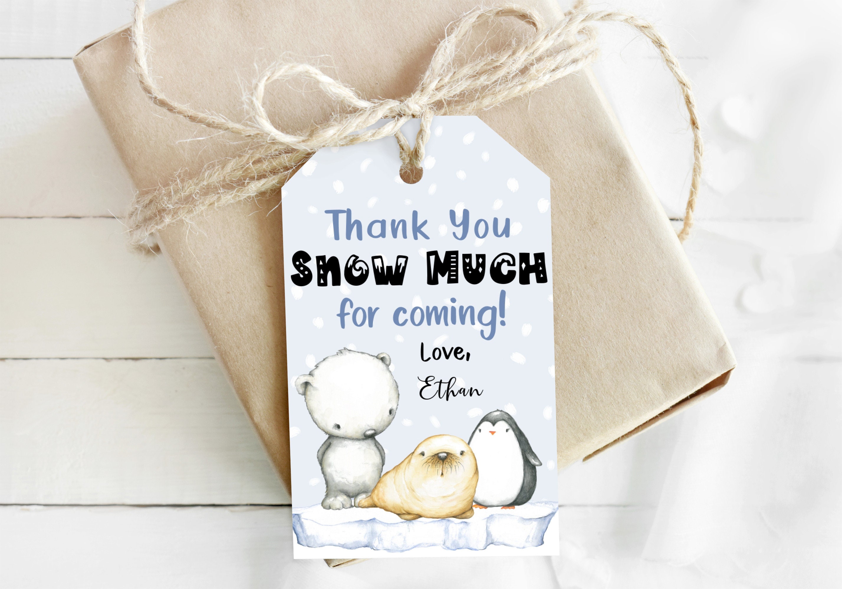 EDITABLE Arctic Animals Thank you Tags Custom birthday favor | Etsy