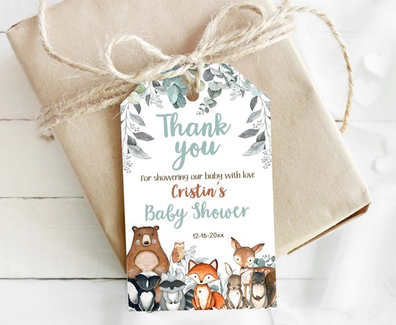 Woodland Baby Shower favor Tags, Editable Woodland Thank you Tags, Baby ...