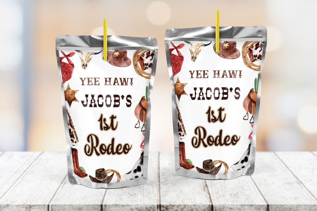 Cowboy Birthday Juice Pouch Labels, Editable Cowboy Party Favors, Rodeo ...