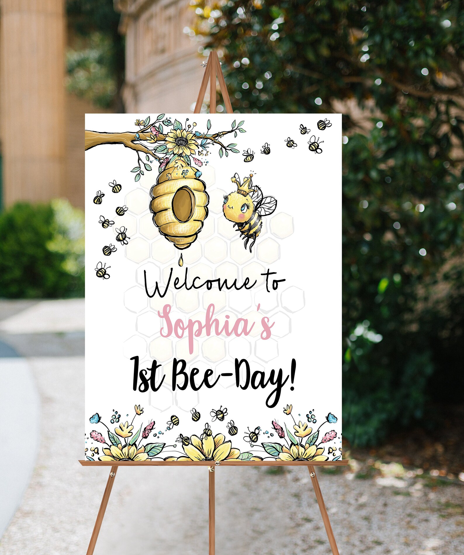 EDITABLE 1st Bee Day Welcome Sign, Girl Birthday Party Decoration ...