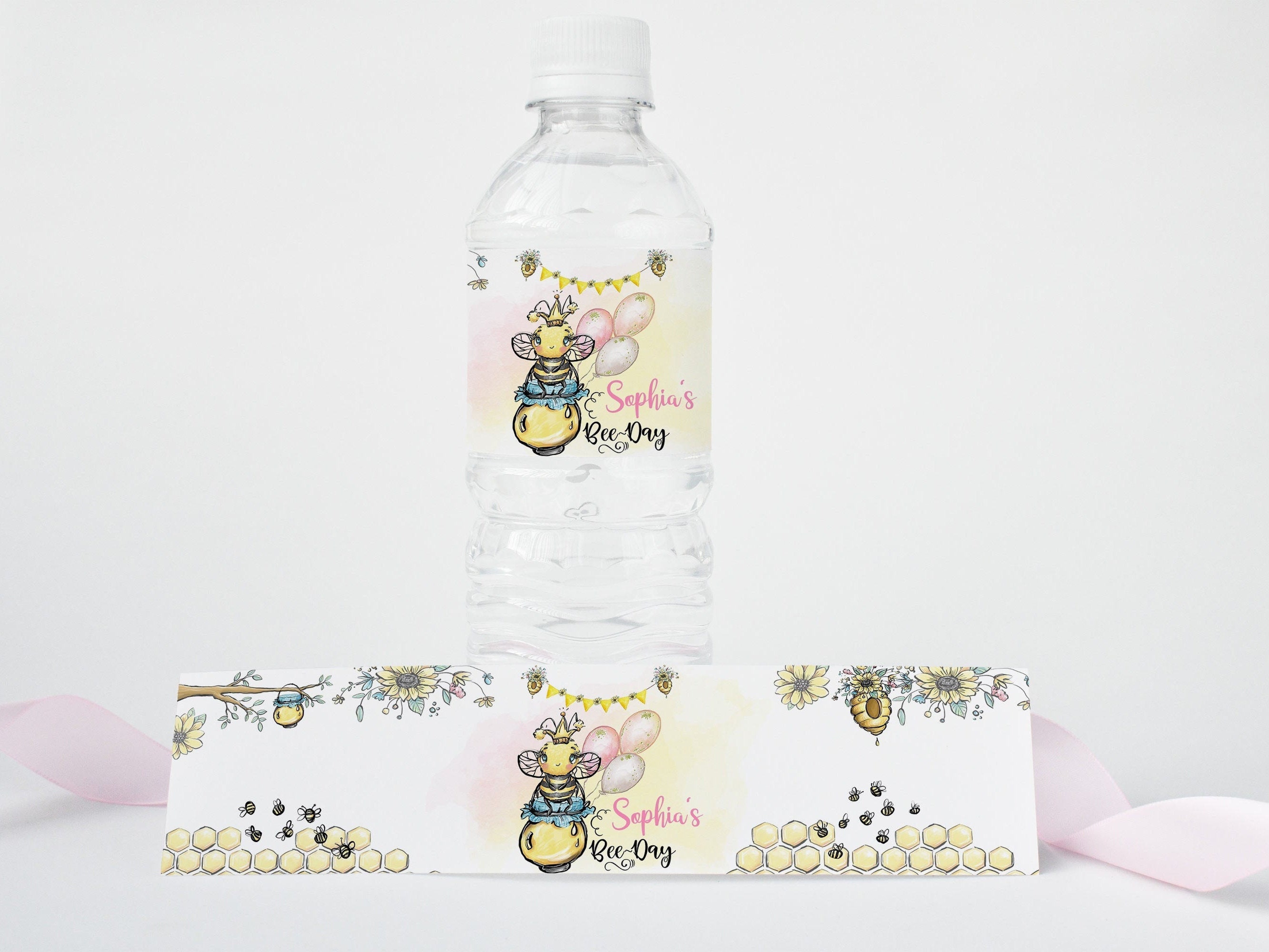 EDITABLE Bee water bottle label First bee day decoration | Etsy