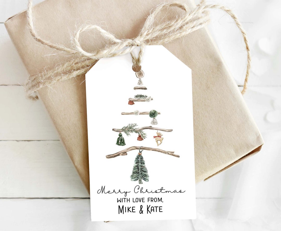 Pine Tree Gif Tags, Merry Christmas Tags, Editable Christmas Treat ...