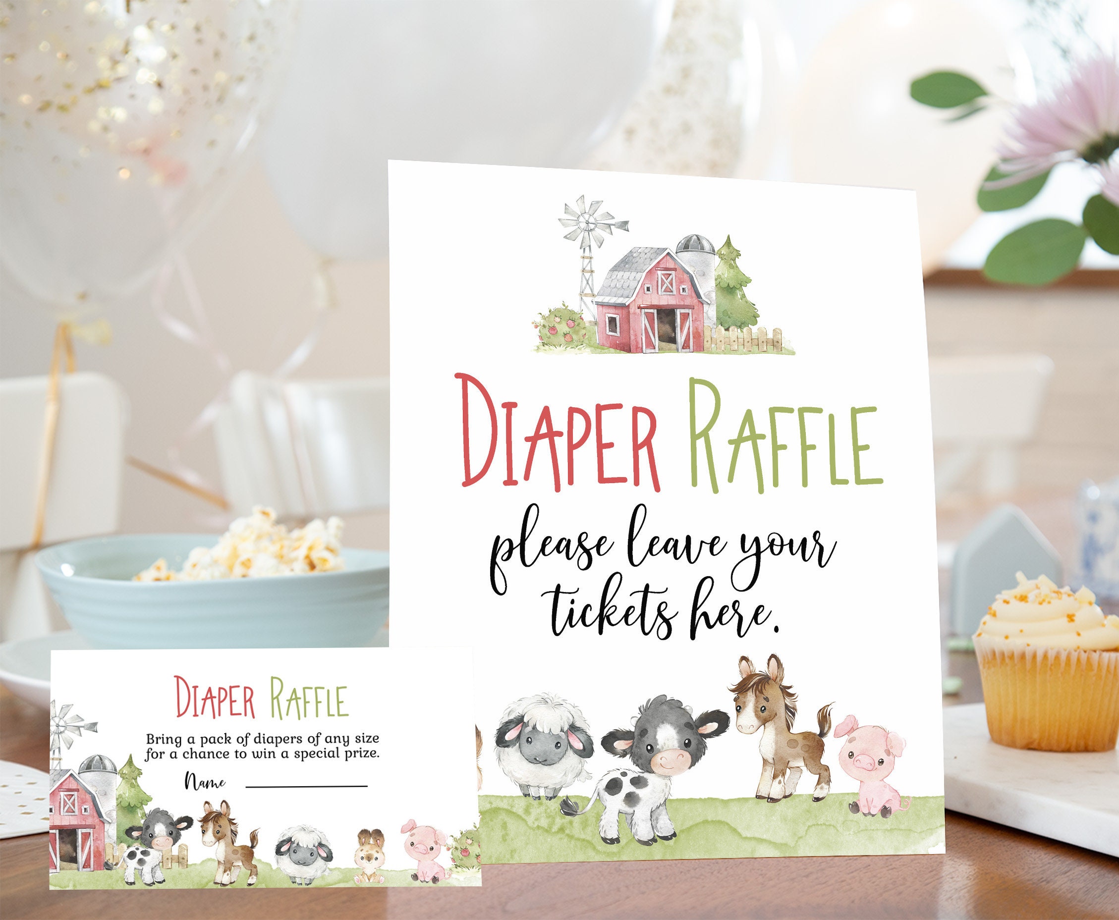 Farm Diaper Raffle Sign and Card Farm Baby Shower - Etsy