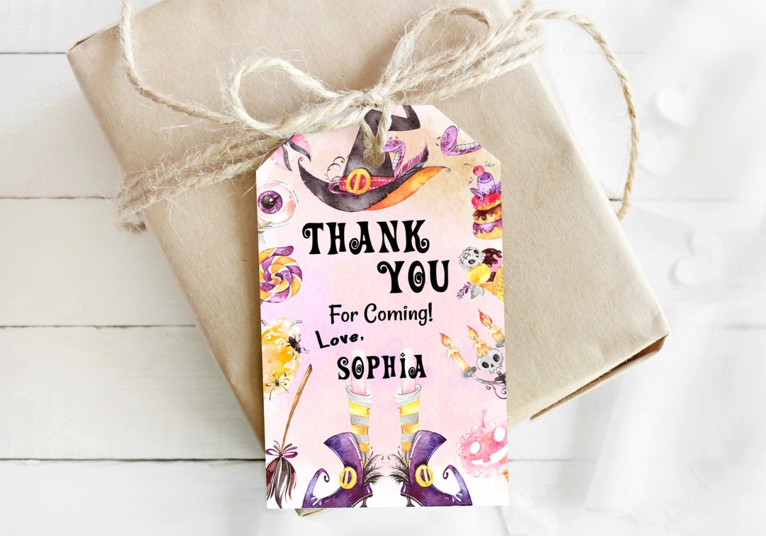 EDITABLE Halloweenthank You Tags, Witch Custom Birthday Favor Tags Girl ...
