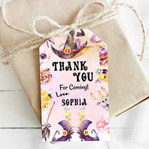 EDITABLE Halloweenthank You Tags, Witch Custom Birthday Favor Tags Girl ...