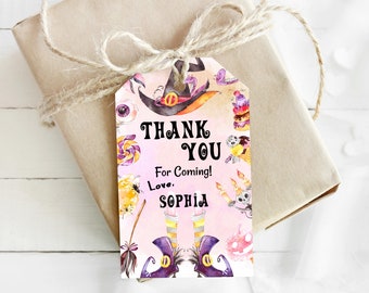 EDITABLE Halloween Thank you Tags Witch Custom birthday favor | Etsy