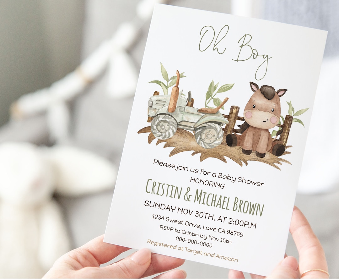 Horse Baby Shower Invitation, Oh Boy Shower Invite, Editable Baby ...