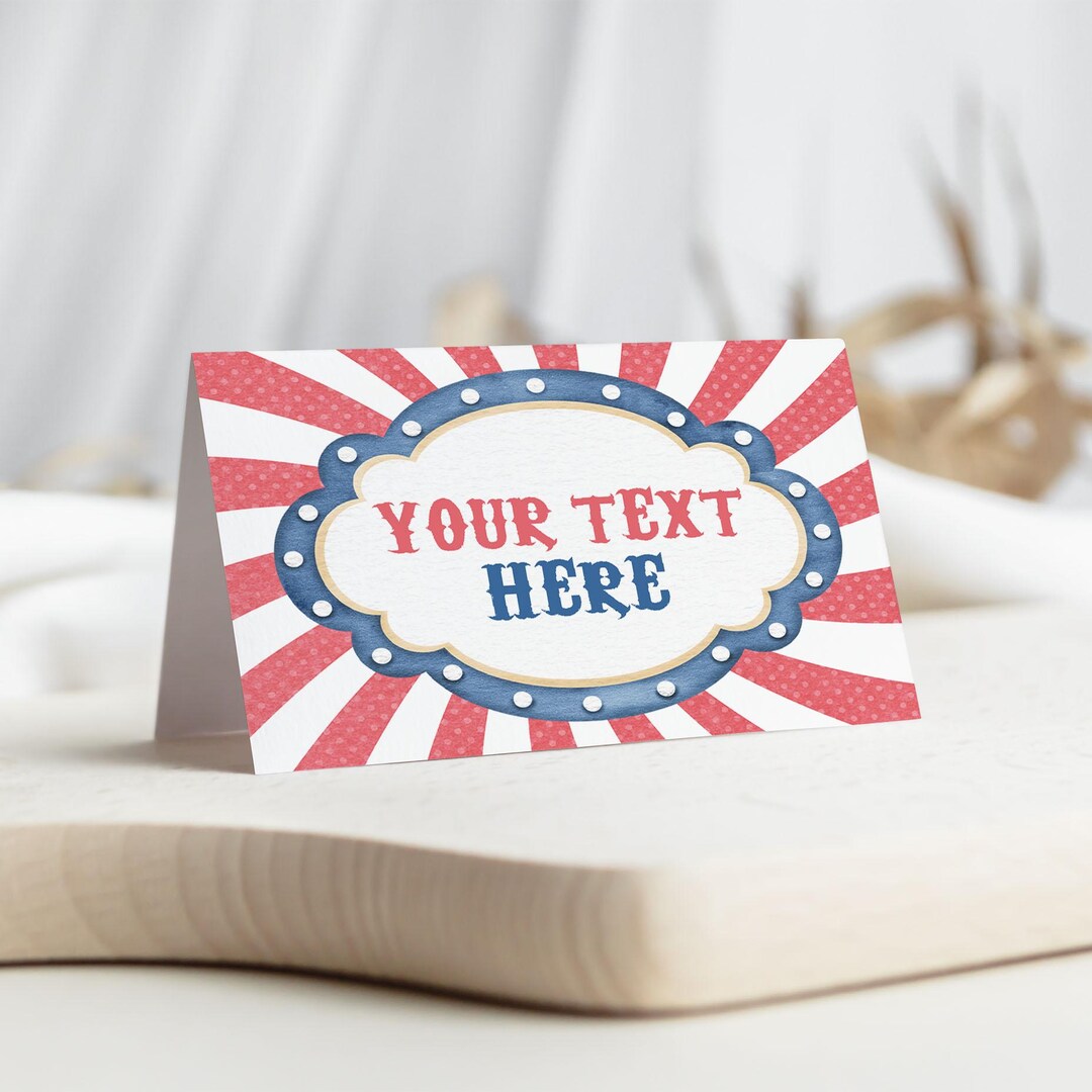 Editable Circus Place Cards, Carnival Birthday Decorations, Dessert ...