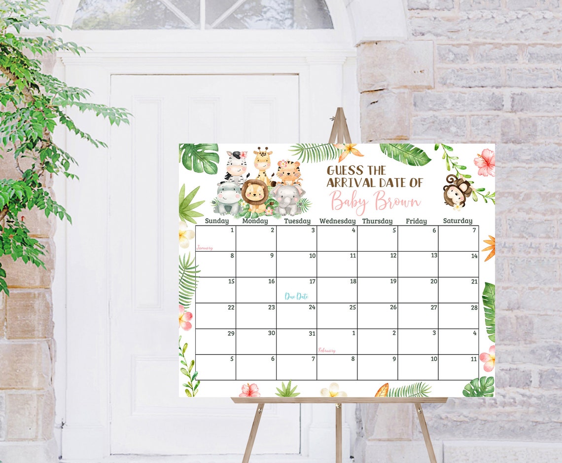 Girl Safari Due Date Calendar Instant Download Safari Baby - Etsy