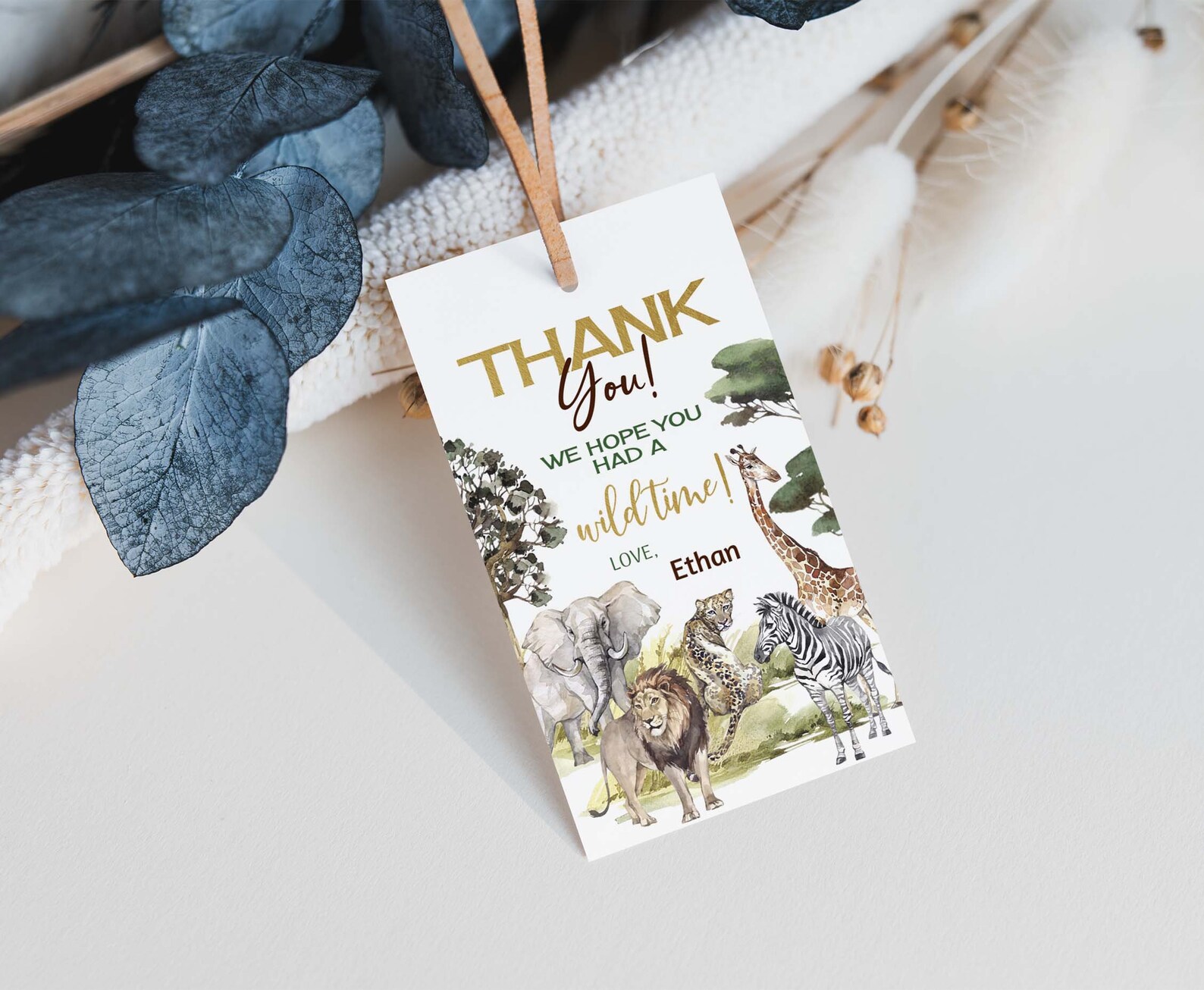 Editable Safari Animals Thank You Tags, Safari Party Printable, Safari ...
