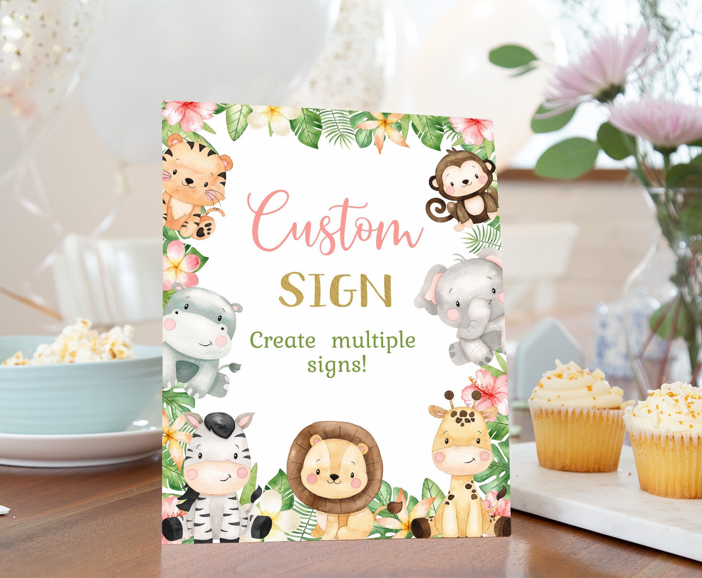 Girl Safari Custom Sign, Editable Safari Table Sign, Instant Download ...