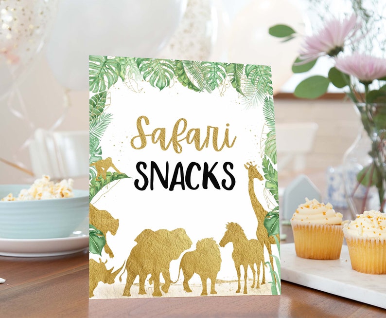 Safari Snacks Party Sign, Safari Table Sign, Gold Safari Animals ...