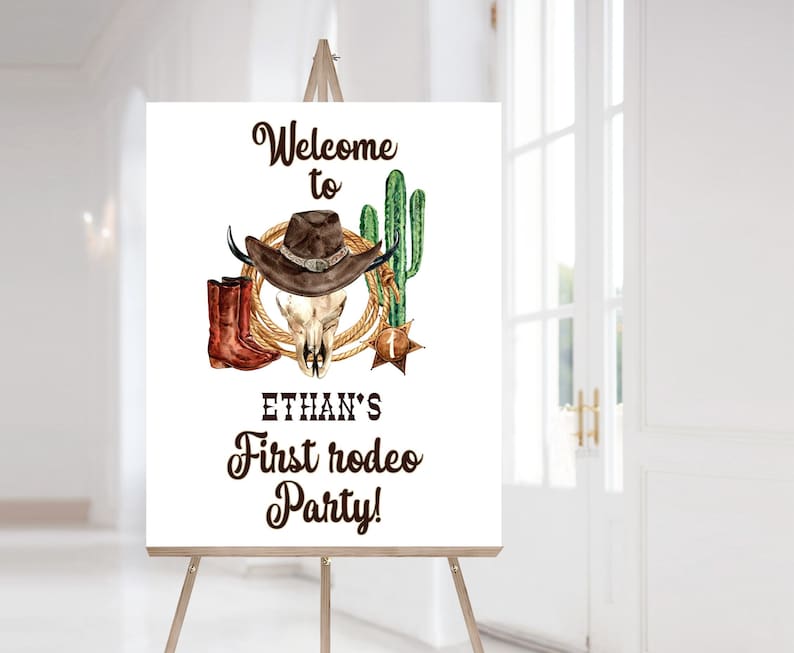 First Rodeo Birthday Welcome Sign Editable Cow Boy 1st - Etsy