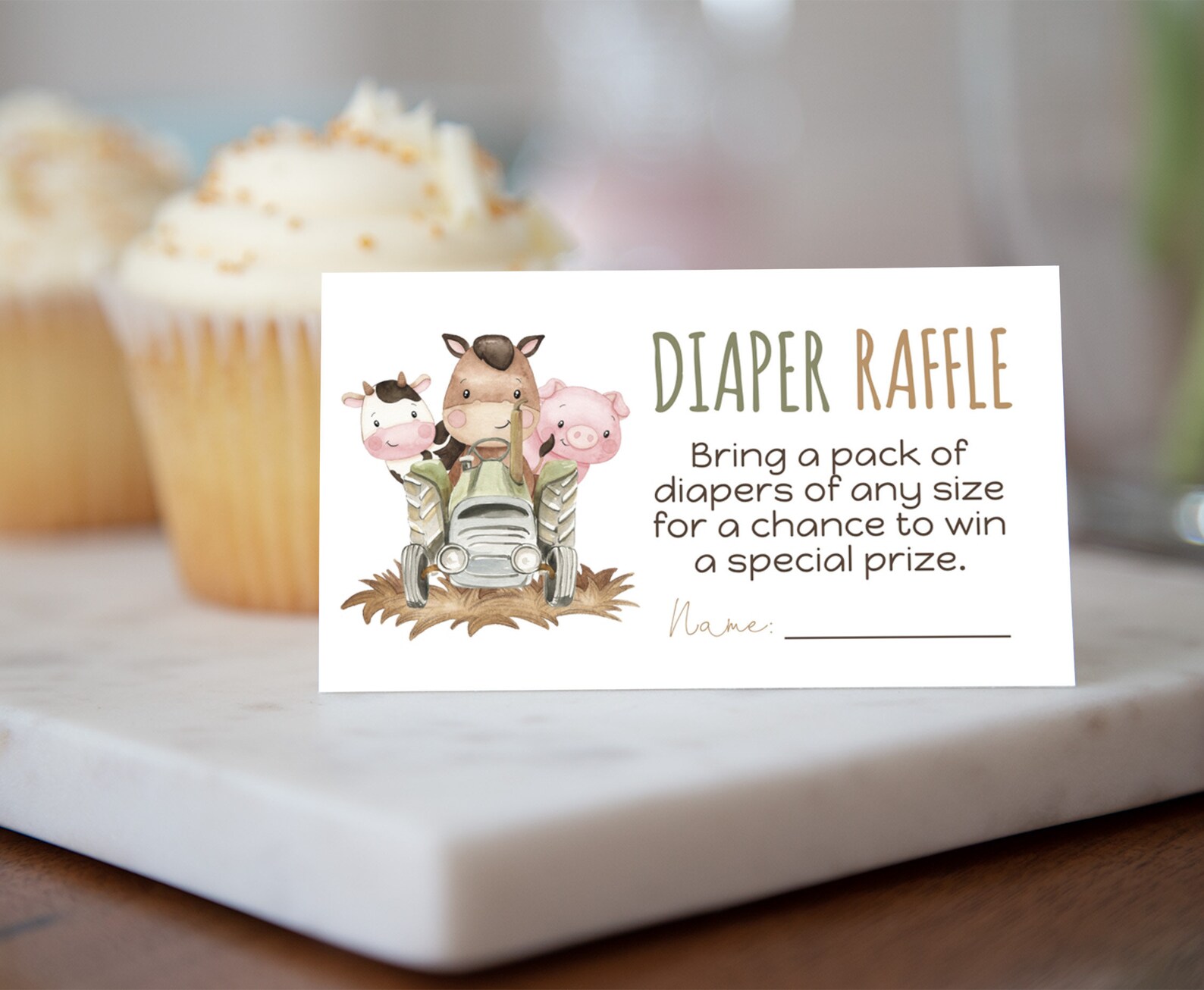 Printable Farm Diaper Raffle Sign + Card, Baby Shower Games, Farm Baby ...