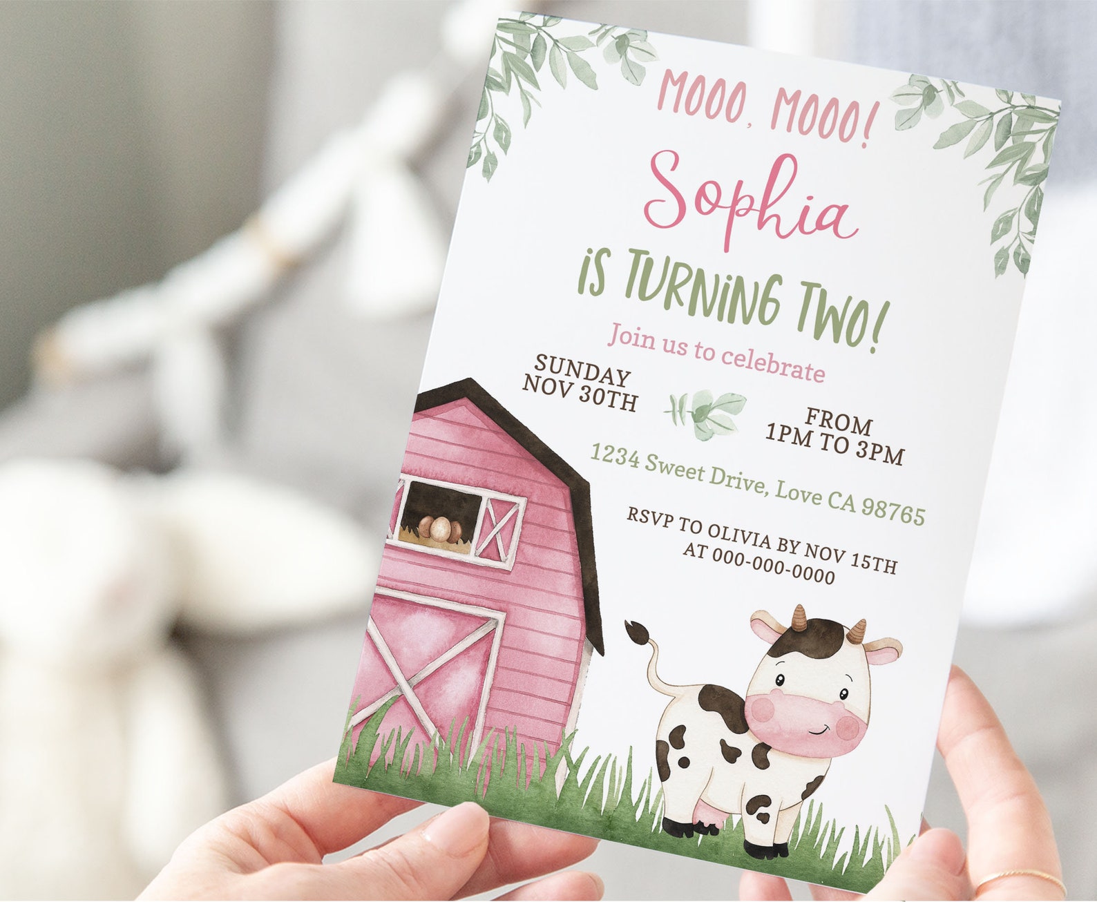 Cow Girl Birthday Invitation, Farm Birthday Invitation for Girl, Pink ...