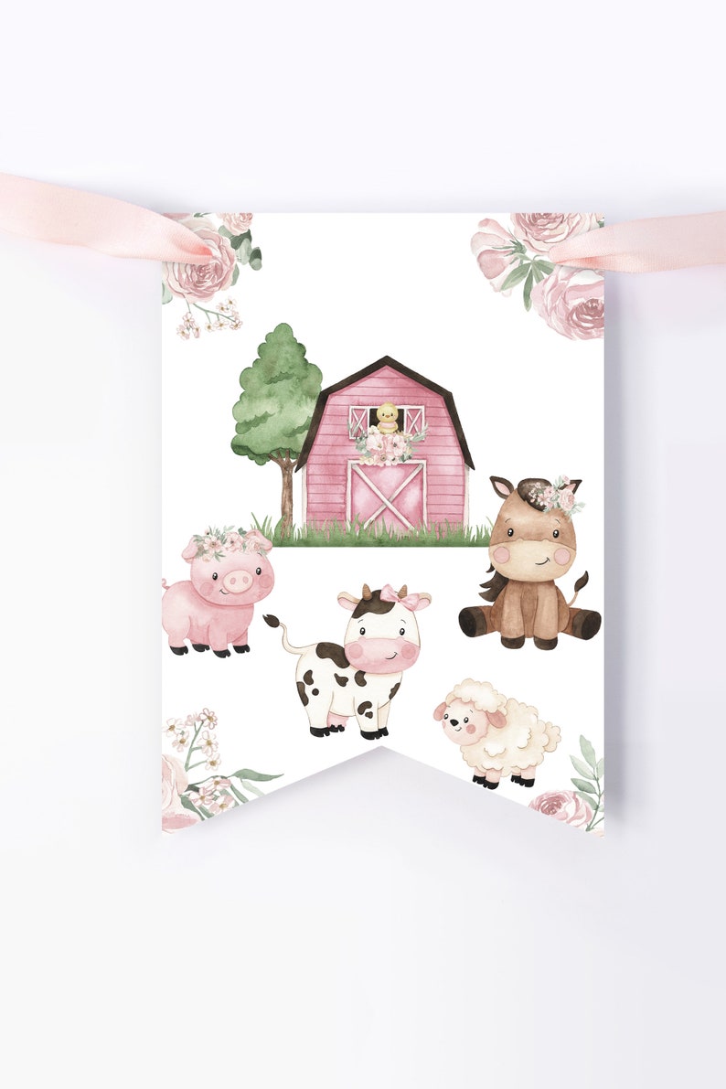 Editable Farm Banner Girl, Custom Floral Farm Birthday Banner, Girl ...