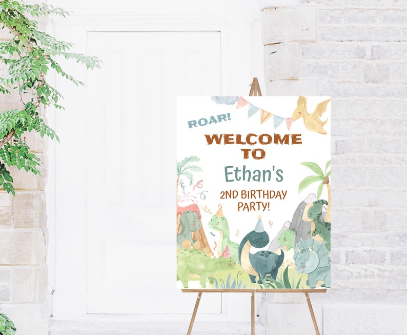 Editable Dinosaur Welcome Sign, Instant Download, Dino Birthday ...