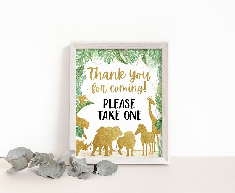 Thank You for Coming Favor Sign, Safari Sign, Gold Safari Animals ...