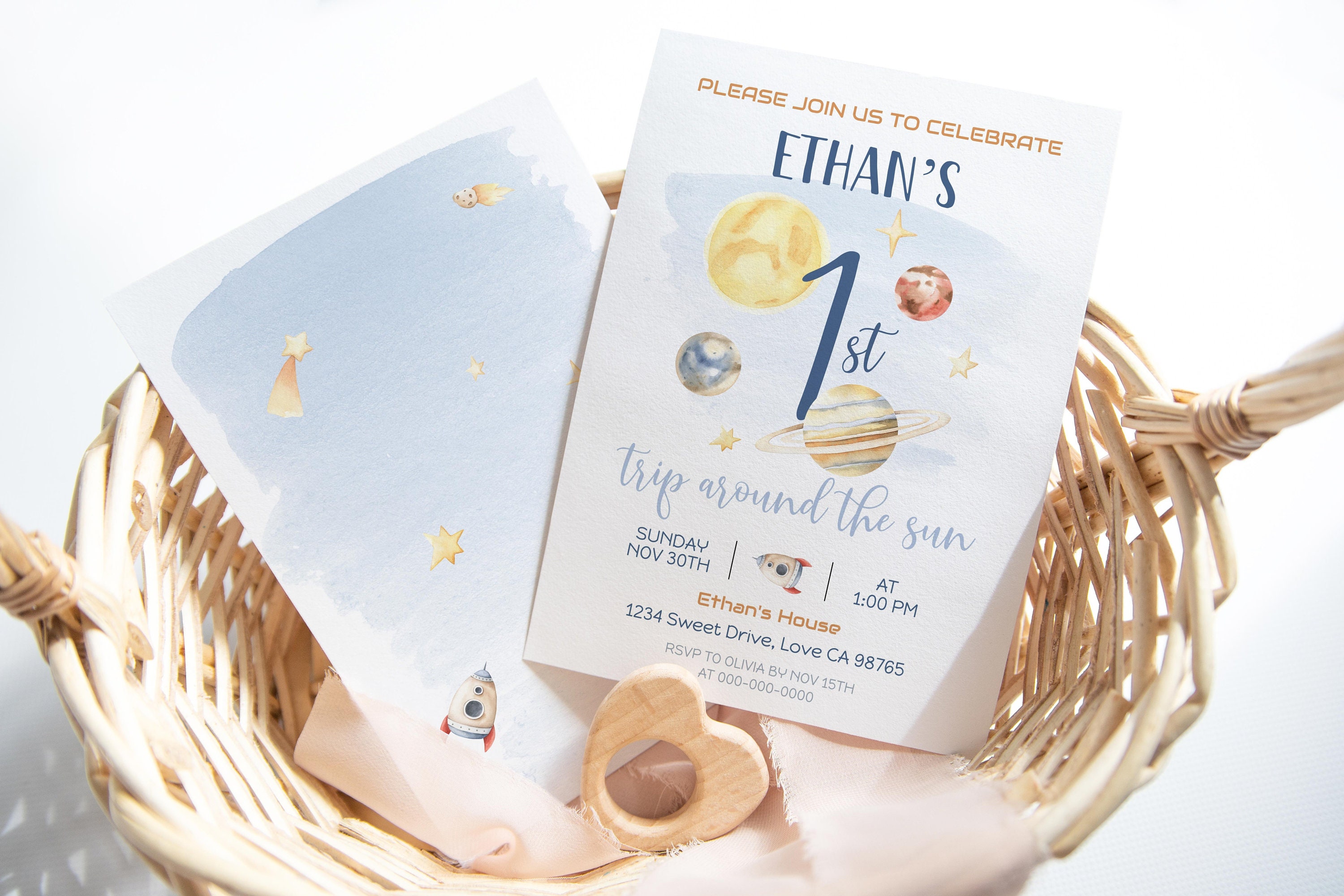 Space 1st birthday invite First trip around the sun birthday | Etsy