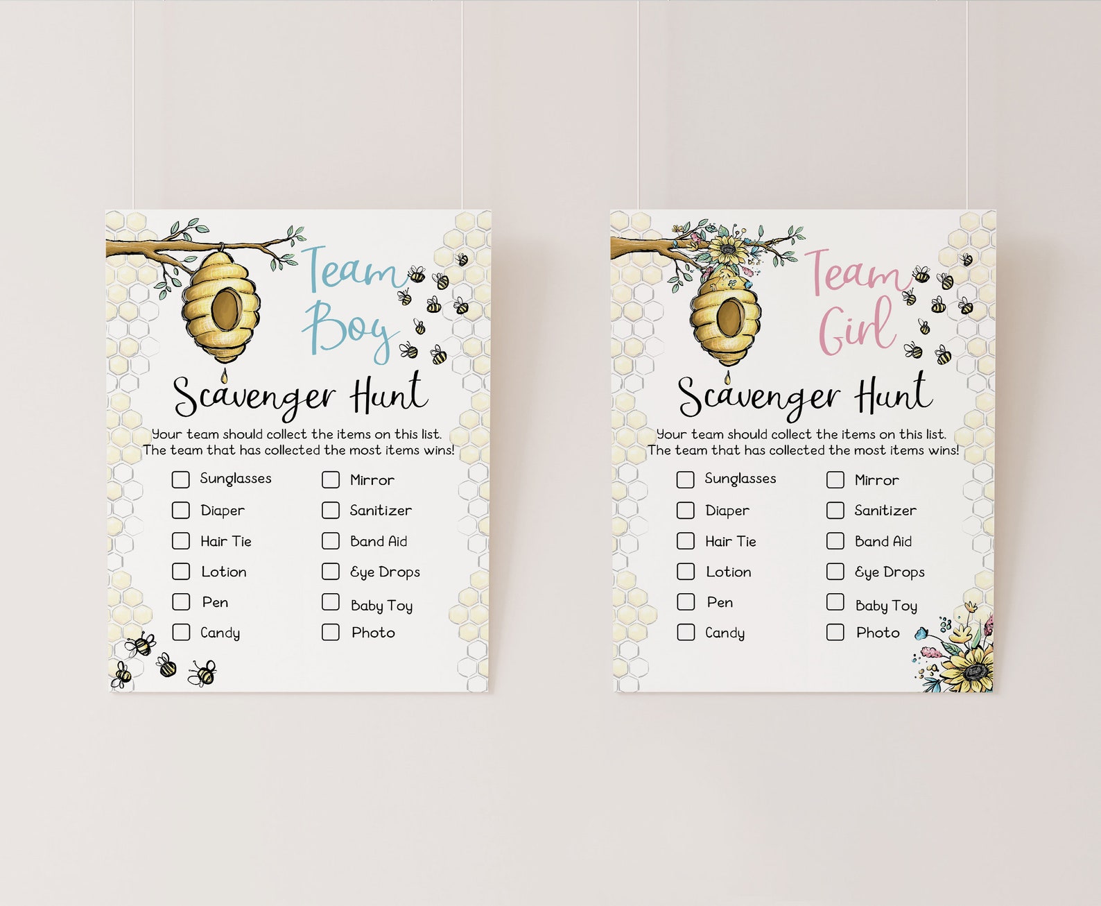 Bee Gender Reveal Games, Baby Scavenger Hunt, Bee Baby Reveal Activity ...