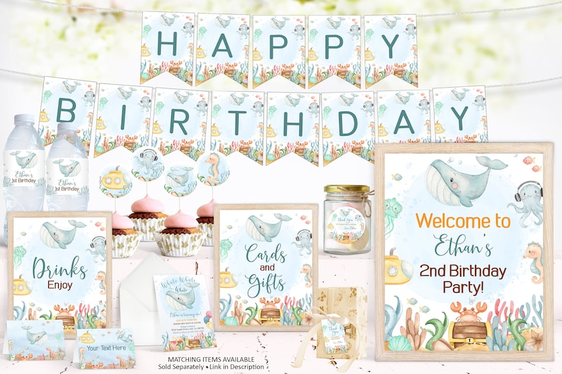 EDITABLE Ocean Water Bottle Labels Sea Birthday Decorations | Etsy