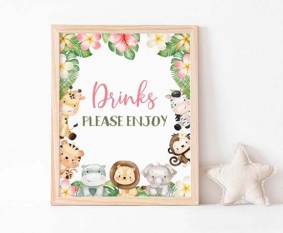 Drinks Please Enjoy Sign, Girl Safari table signs, Safari birthday ...