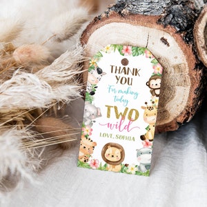 Two Wild Favor Tags, Jungle Birthday Decorations, Girl Safari Thank You ...
