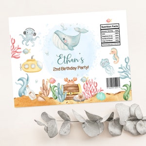 EDITABLE Ocean Chip Bag Wrapper, Under the Sea Birthday Decorations ...