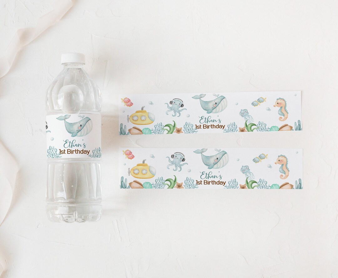 EDITABLE Ocean Water Bottle Labels, Sea Birthday Decorations, Under the ...