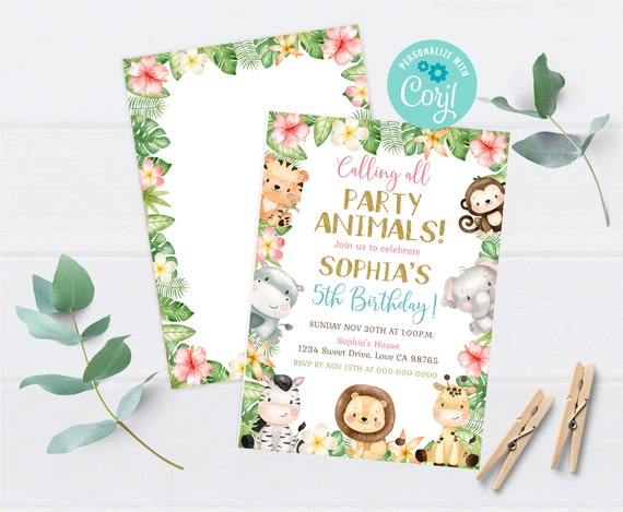 Calling all Party Animals invitation girl, Floral Safari birthday ...