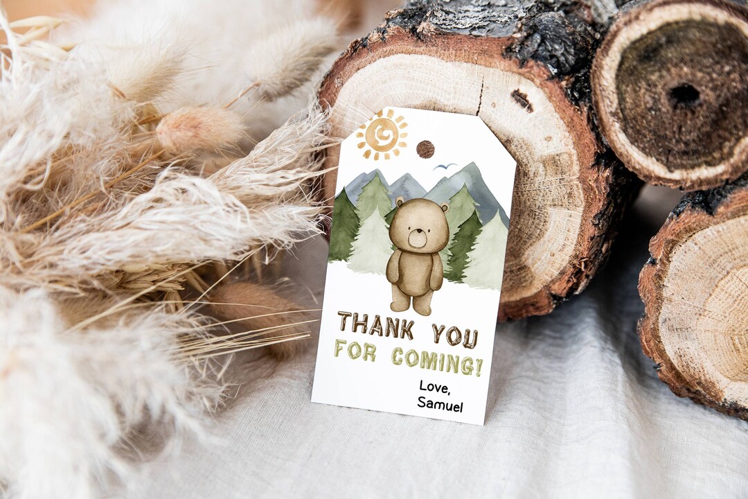 EDITABLE Woodland Thank You Tags Custom Bear Birthday Favor - Etsy