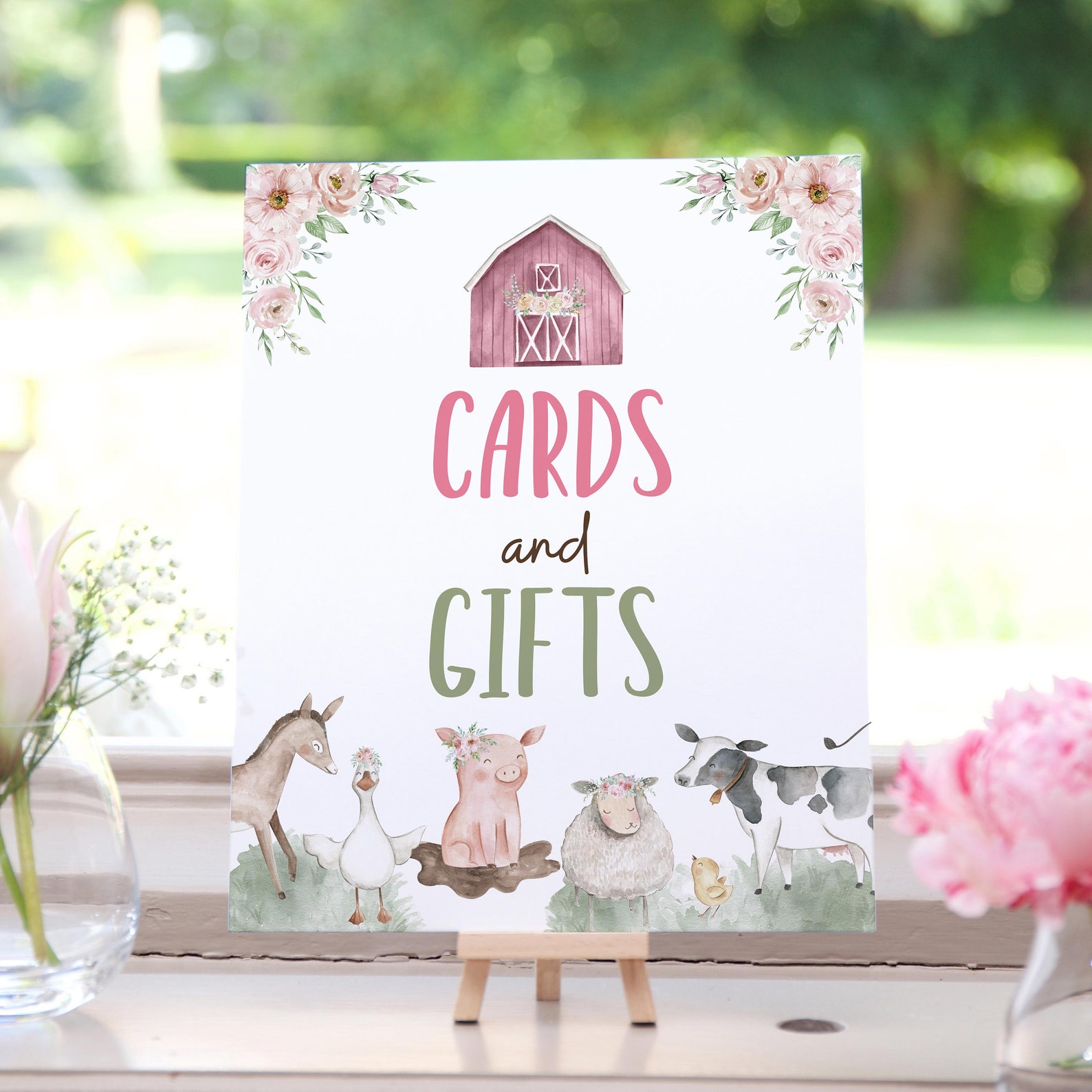 Cards and Gifts Sign Farm birthday decorations for girls | Etsy