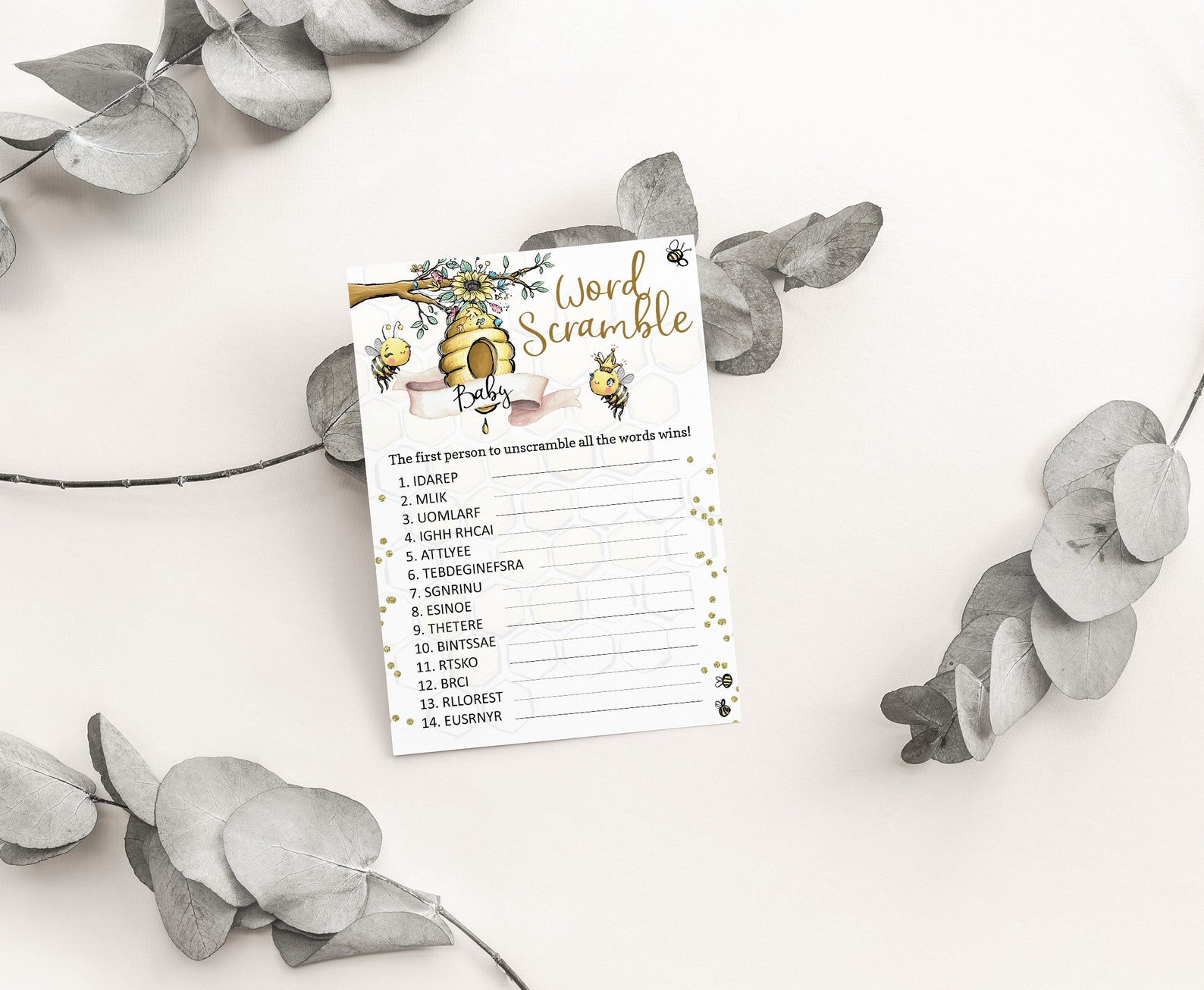 Bee Baby Shower Games Bumble Bee Baby Word Scramble | Etsy