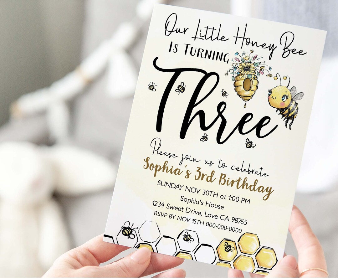 EDITABLE Bee Birthday Invitation, Girl Birthday Party Invite, Bumblee ...