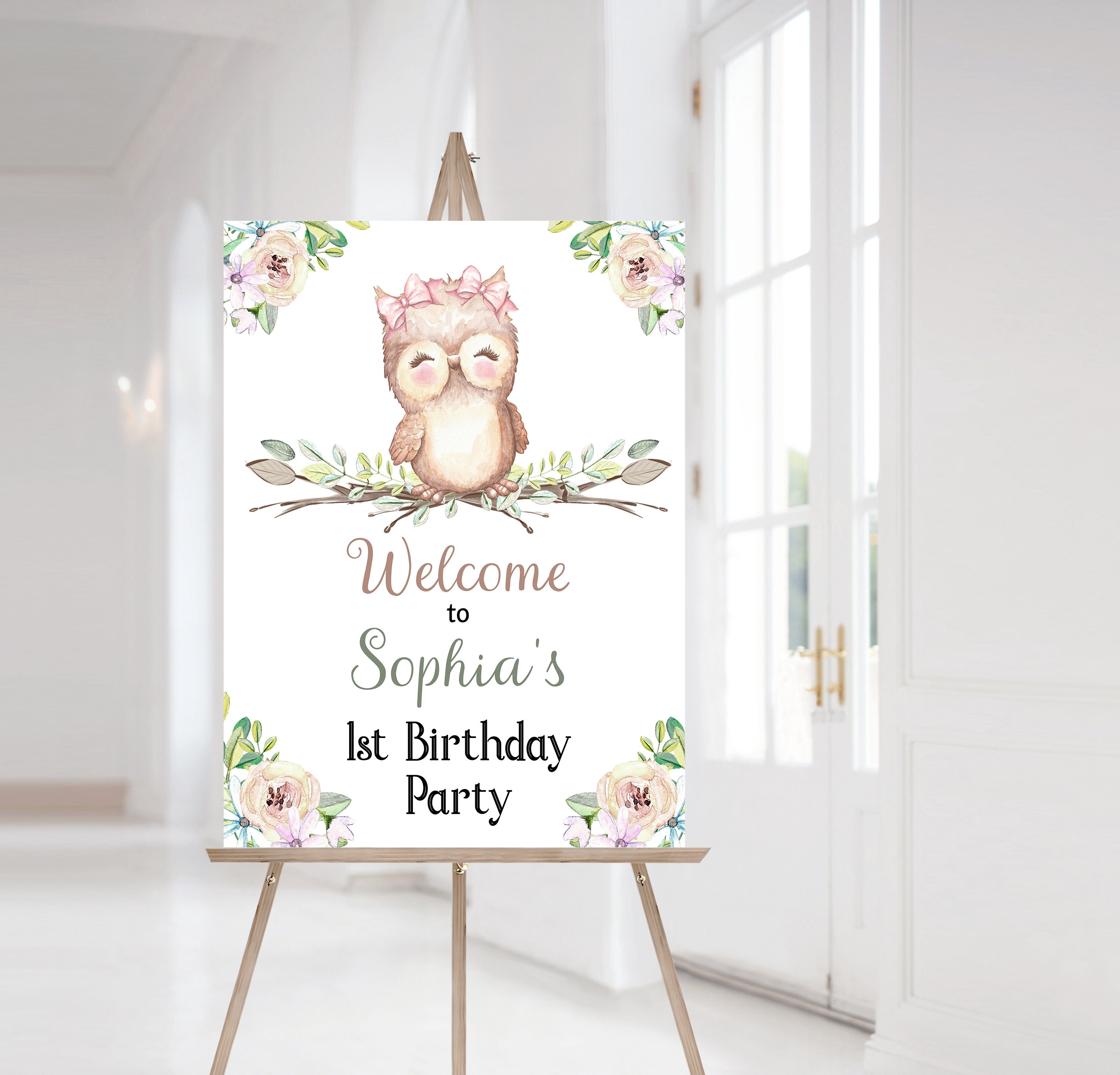 EDITABLE Owl First Birthday Welcome Sign, Girl Birthday Party ...