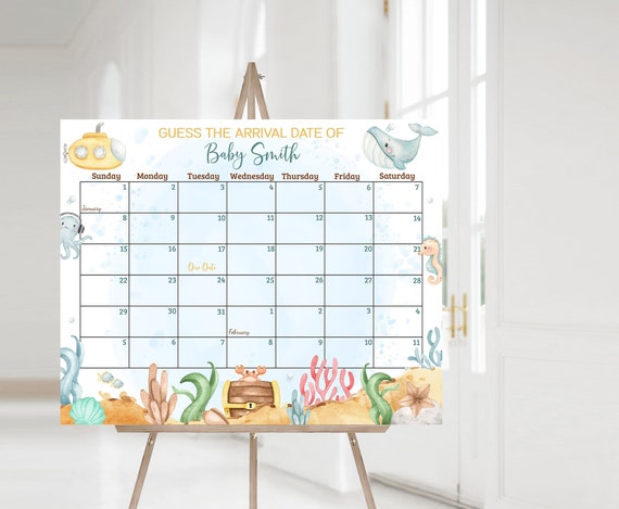 Editable Due Date Calendar Under the Sea Baby Shower Games - Etsy