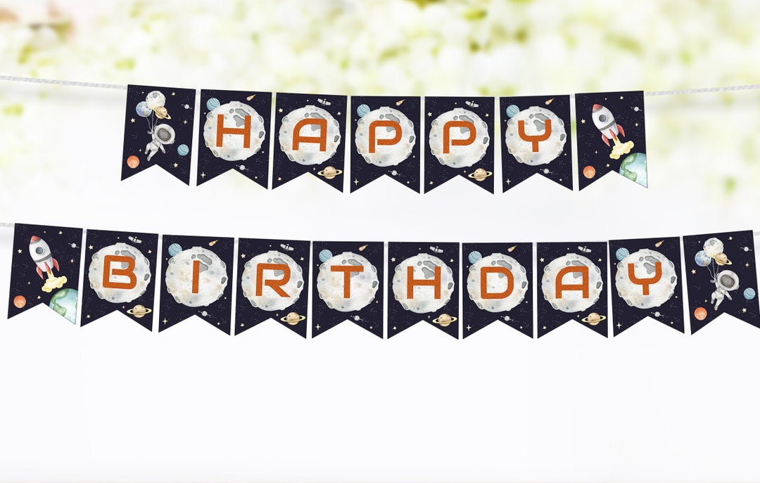 Space Happy Birthday Banner, Astronaut Birthday Decorations, Outer ...