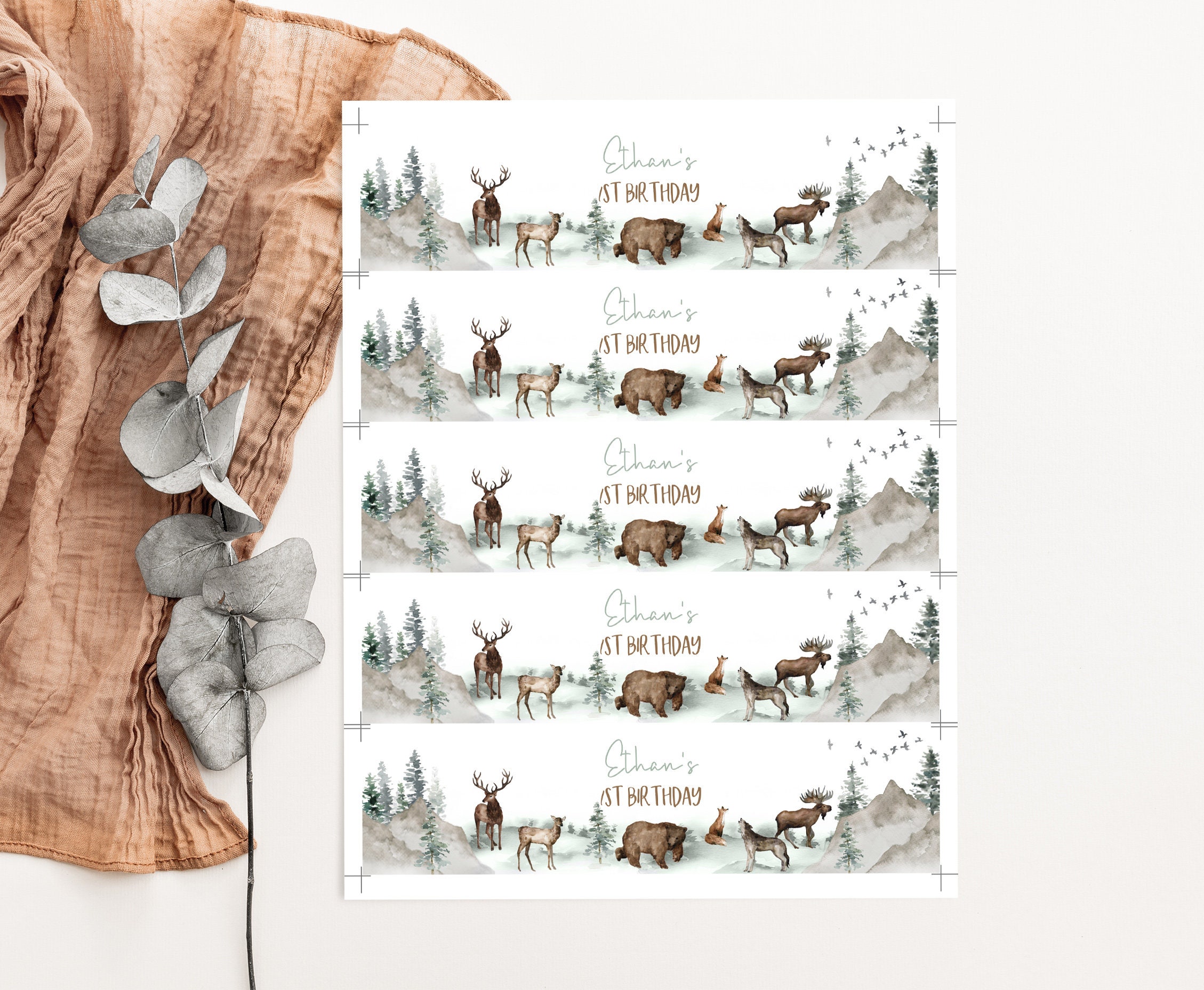 EDITABLE Woodland water labels Birthday water bottle labels | Etsy