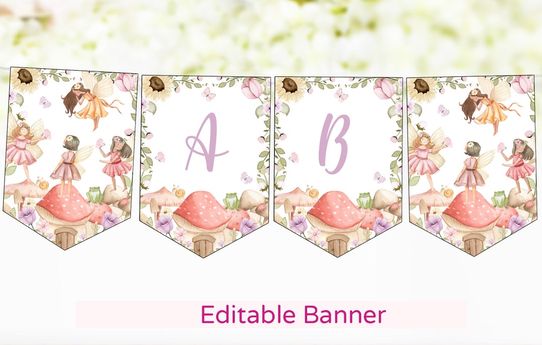 Editable Fairy Banner, Custom Fairy Birthday Banner, Fairy Baby Shower ...