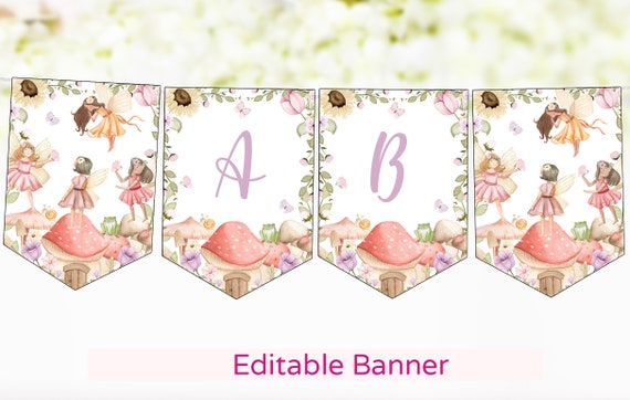 Editable Fairy banner, Custom Fairy Birthday Banner, Fairy baby shower ...
