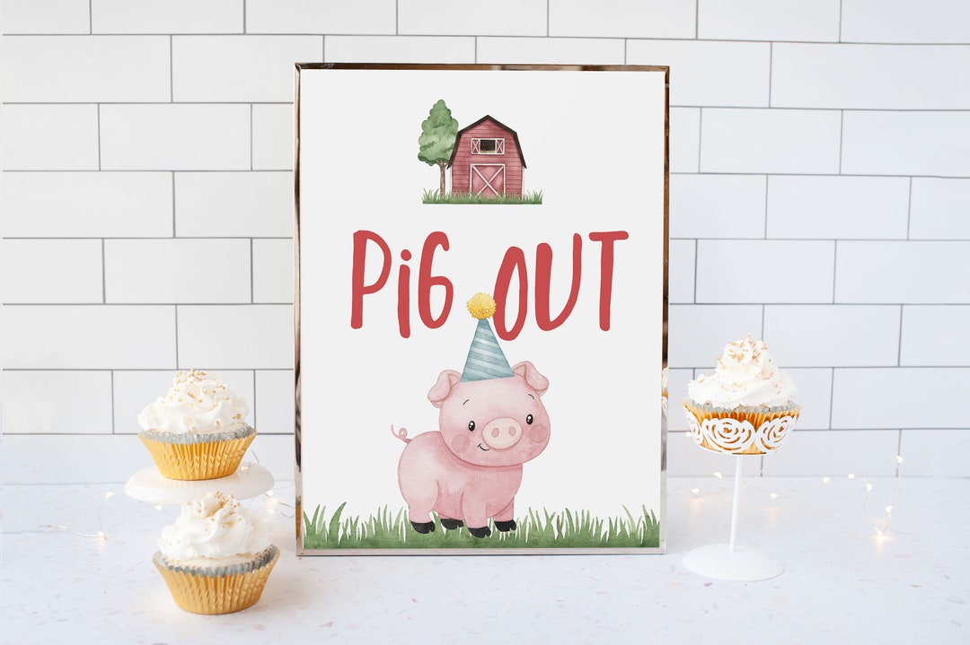 Pig Out Sign, Farm Pig Sign, Farm Animals Birthday Decoration, Farm ...