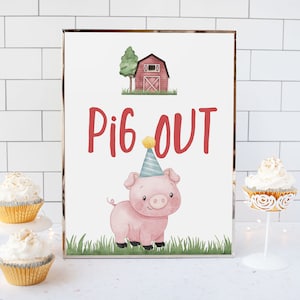 Pig Out Sign, Farm Pig Sign, Farm Animals Birthday Decoration, Farm ...